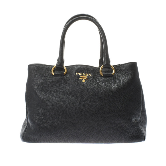 Prada | Bags | Prada Gold Metal Fittings Leather Tote Bag Black | Poshmark